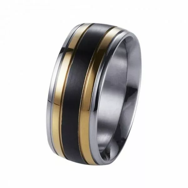 Polished stainless steel, ion plated gold and matt IP black ring ...